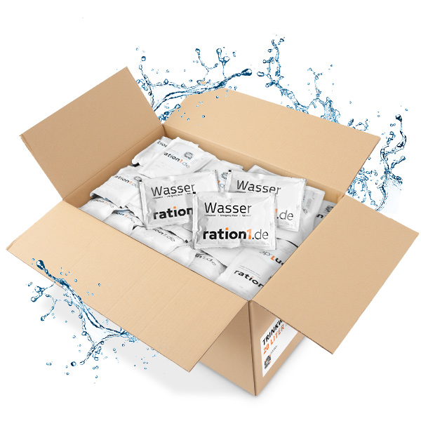 Trinkwasser Vorrat 10 Liter - 10 Jahre haltbar, 40 x 250 ml Beutel